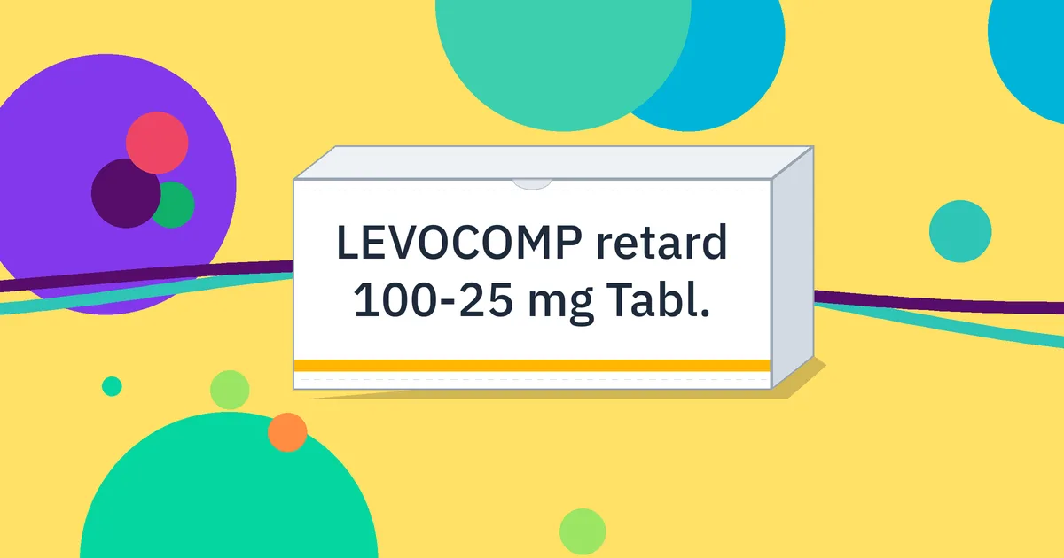 Symbolbild: Packung mit der Aufschrift LEVOCOMP retard 100-25 mg Tabl. (PZN 02646373) – Verfügbarkeit und Bezug in Apotheken in Frankfurt am Main