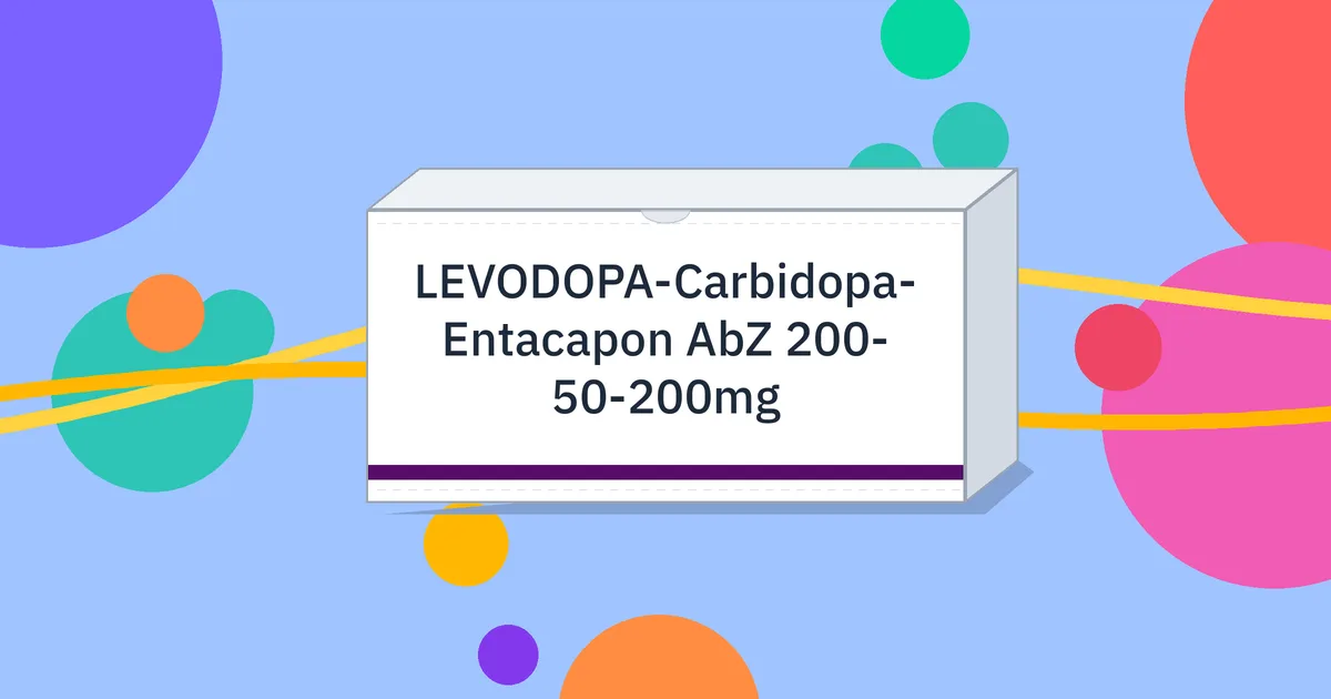 Symbolbild: Packung mit der Aufschrift LEVODOPA-Carbidopa-Entacapon AbZ 200-50-200mg (PZN 10712919) – Verfügbarkeit und Bezug in Apotheken in Frankfurt am Main