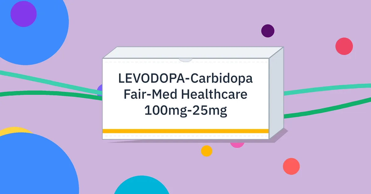 Symbolbild: Packung mit der Aufschrift LEVODOPA-Carbidopa Fair-Med Healthcare 100mg-25mg (PZN 12728528) – Verfügbarkeit und Bezug in Apotheken in Frankfurt am Main