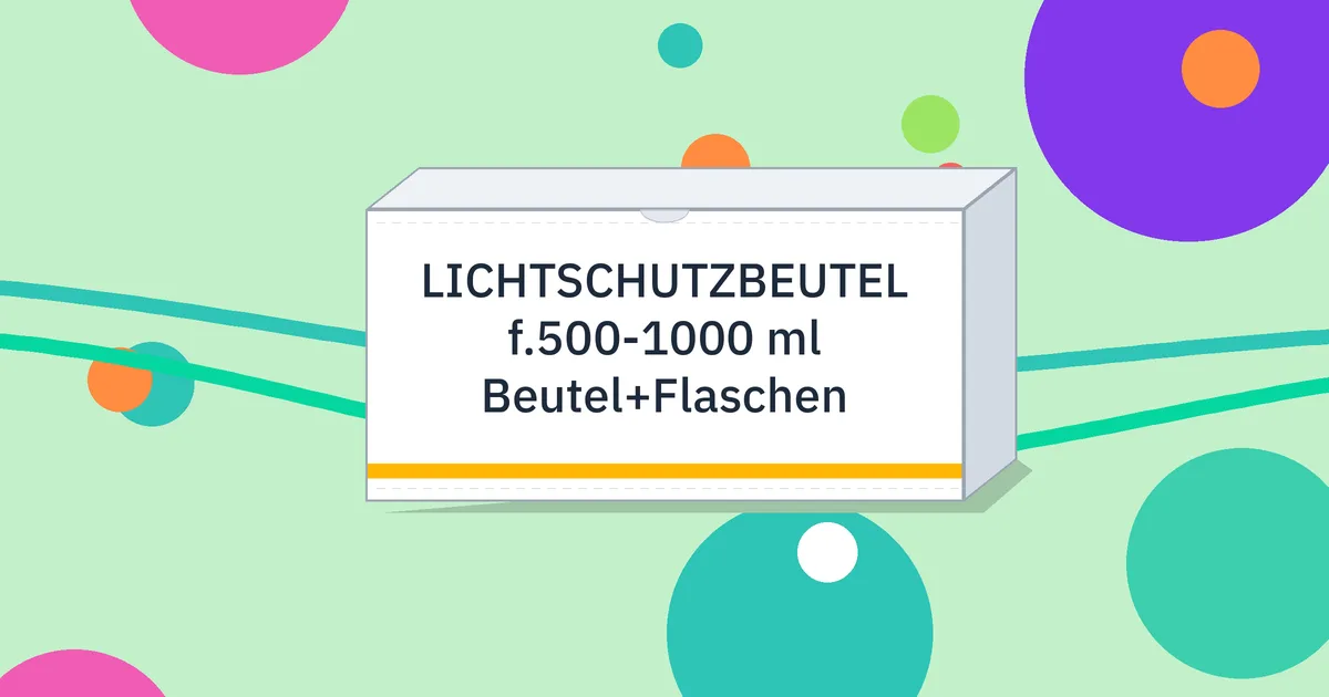 Symbolbild: Packung mit der Aufschrift LICHTSCHUTZBEUTEL f.500-1000 ml Beutel+Flaschen (PZN 20597916) – Verfügbarkeit und Bezug in Apotheken in Frankfurt am Main