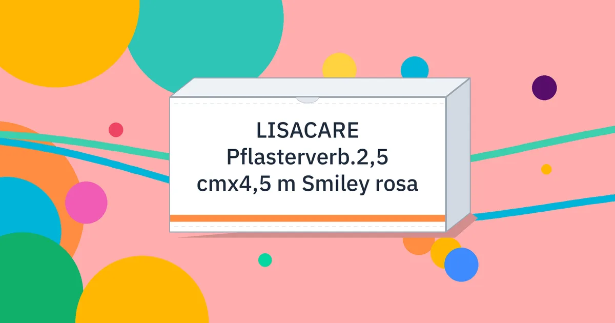 Symbolbild: Packung mit der Aufschrift LISACARE Pflasterverb.2,5 cmx4,5 m Smiley rosa (PZN 17891724) – Verfügbarkeit und Bezug in Apotheken in Frankfurt am Main