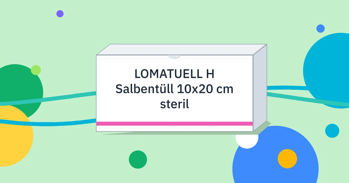 Symbolbild: Packung mit der Aufschrift LOMATUELL H Salbentüll 10x20 cm steril (PZN 11115686) – Verfügbarkeit und Bezug in Apotheken in Frankfurt am Main