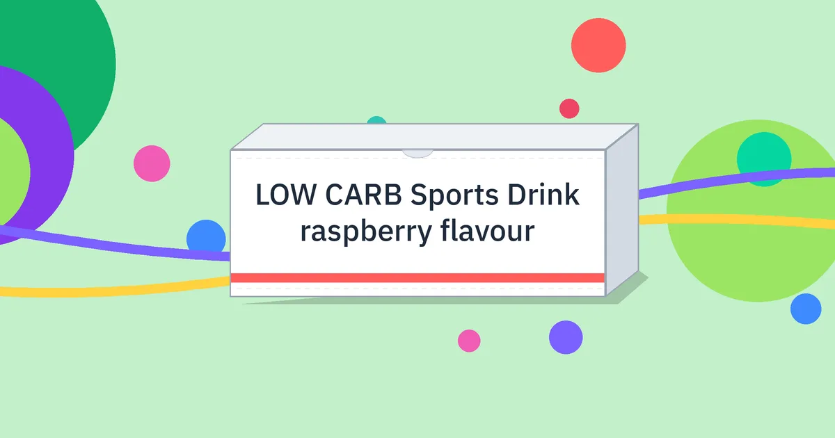 Symbolbild: Packung mit der Aufschrift LOW CARB Sports Drink raspberry flavour (PZN 13579450) – Verfügbarkeit und Bezug in Apotheken in Frankfurt am Main