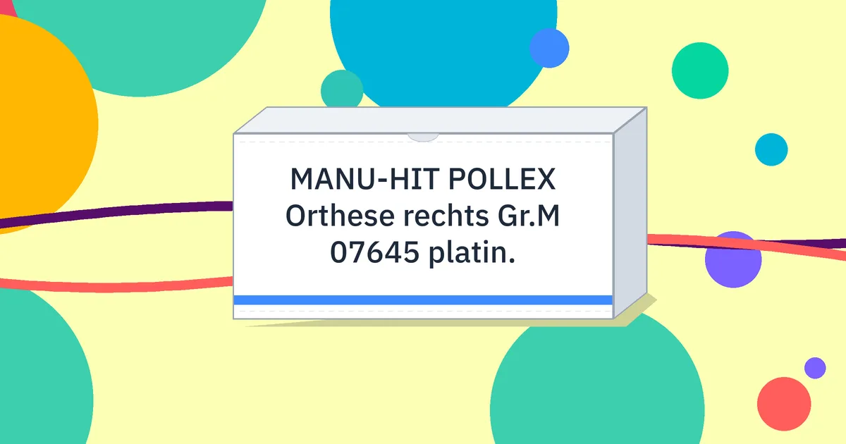 Symbolbild: Packung mit der Aufschrift MANU-HIT POLLEX Orthese rechts Gr.M 07645 platin. (PZN 03258667) – Verfügbarkeit und Bezug in Apotheken in Frankfurt am Main