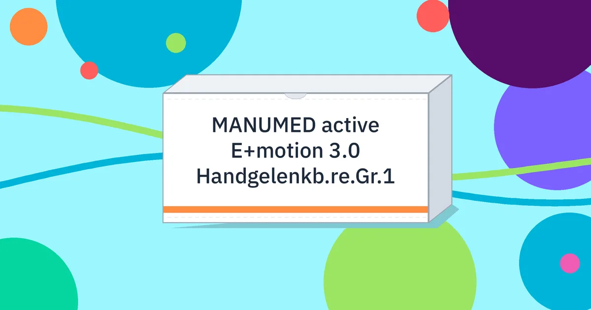 Symbolbild: Packung mit der Aufschrift MANUMED active E+motion 3.0 Handgelenkb.re.Gr.1 (PZN 19369736) – Verfügbarkeit und Bezug in Apotheken in Frankfurt am Main