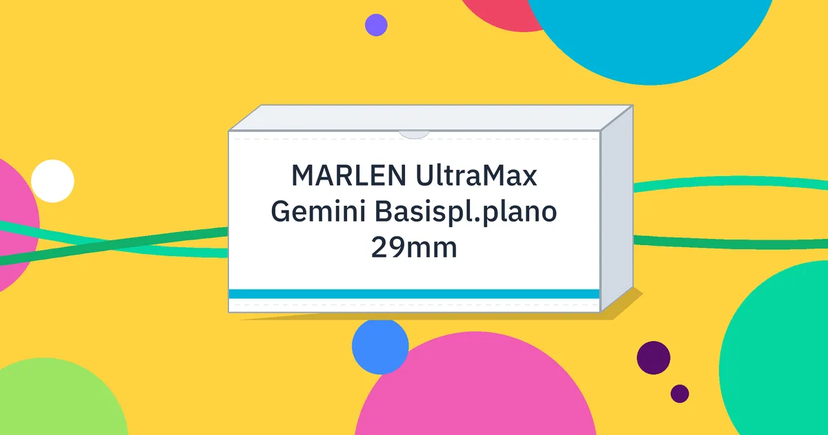 Symbolbild: Packung mit der Aufschrift MARLEN UltraMax Gemini Basispl.plano 29mm (PZN 00595714) – Verfügbarkeit und Bezug in Apotheken in Frankfurt am Main
