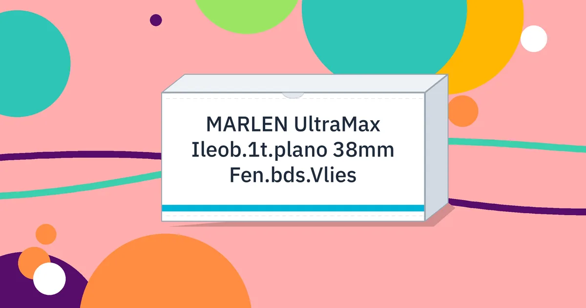Symbolbild: Packung mit der Aufschrift MARLEN UltraMax Ileob.1t.plano 38mm Fen.bds.Vlies (PZN 00625496) – Verfügbarkeit und Bezug in Apotheken in Frankfurt am Main