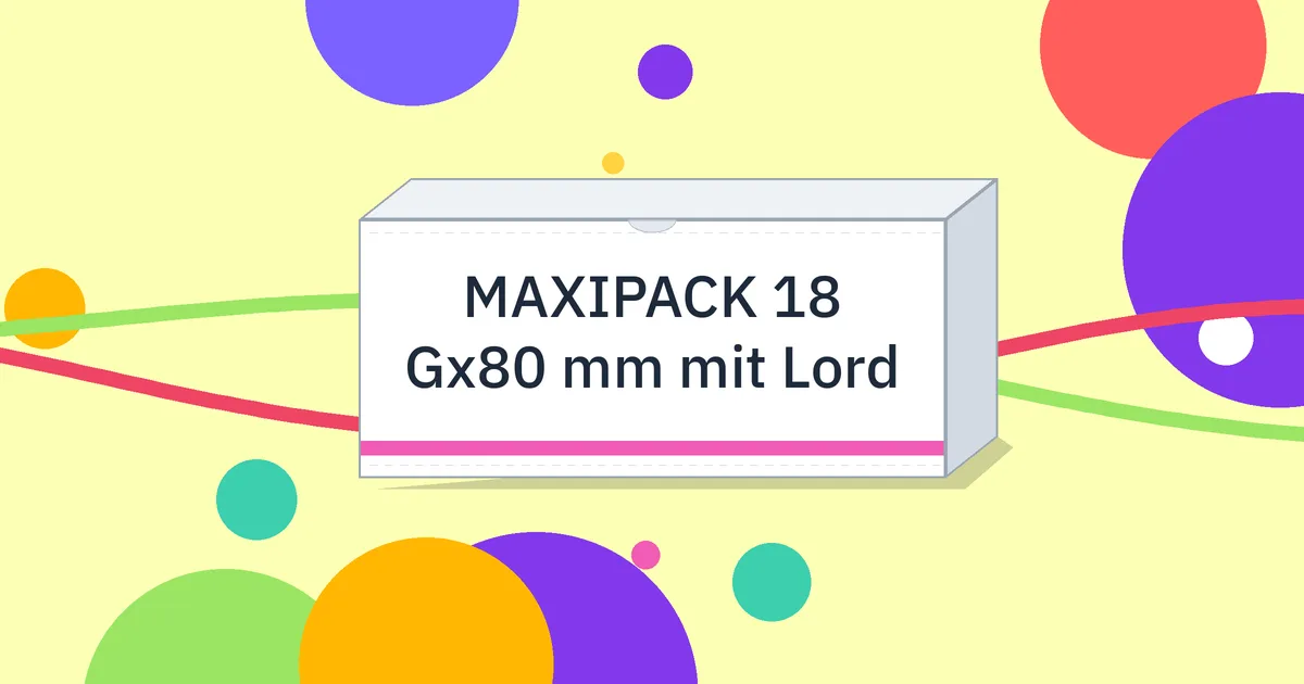 Symbolbild: Packung mit der Aufschrift MAXIPACK 18 Gx80 mm mit Lord (PZN 09217818) – Verfügbarkeit und Bezug in Apotheken in Frankfurt am Main