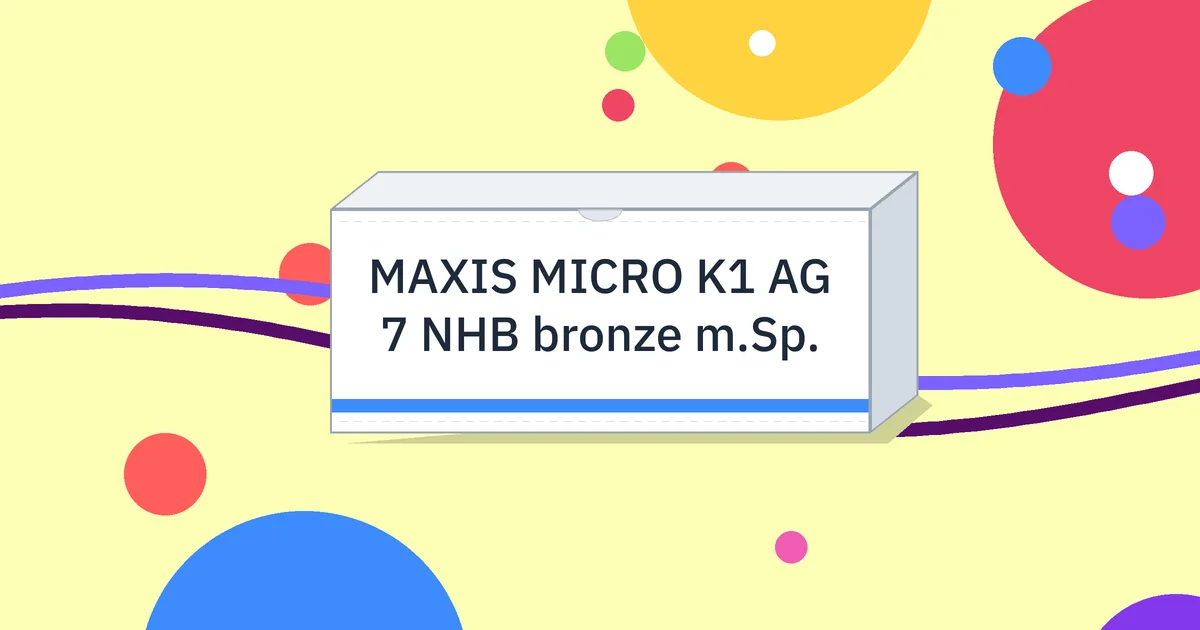 Symbolbild: Packung mit der Aufschrift MAXIS MICRO K1 AG 7 NHB bronze m.Sp. (PZN 17672784) – Verfügbarkeit und Bezug in Apotheken in Frankfurt am Main