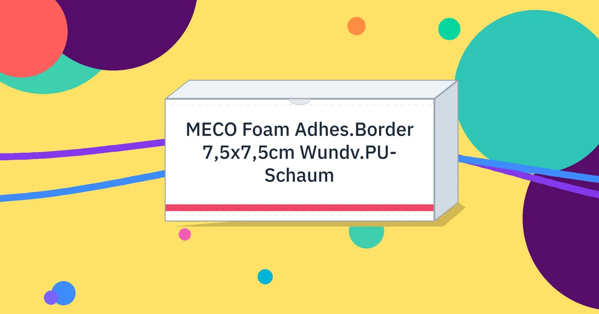 Symbolbild: Packung mit der Aufschrift MECO Foam Adhes.Border 7,5x7,5cm Wundv.PU-Schaum (PZN 20090465) – Verfügbarkeit und Bezug in Apotheken in Frankfurt am Main