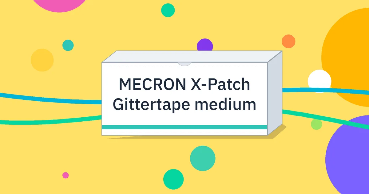 Symbolbild: Packung mit der Aufschrift MECRON X-Patch Gittertape medium (PZN 11129435) – Verfügbarkeit und Bezug in Apotheken in Frankfurt am Main