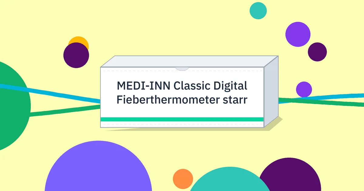 Symbolbild: Packung mit der Aufschrift MEDI-INN Classic Digital Fieberthermometer starr (PZN 18657841) – Verfügbarkeit und Bezug in Apotheken in Frankfurt am Main