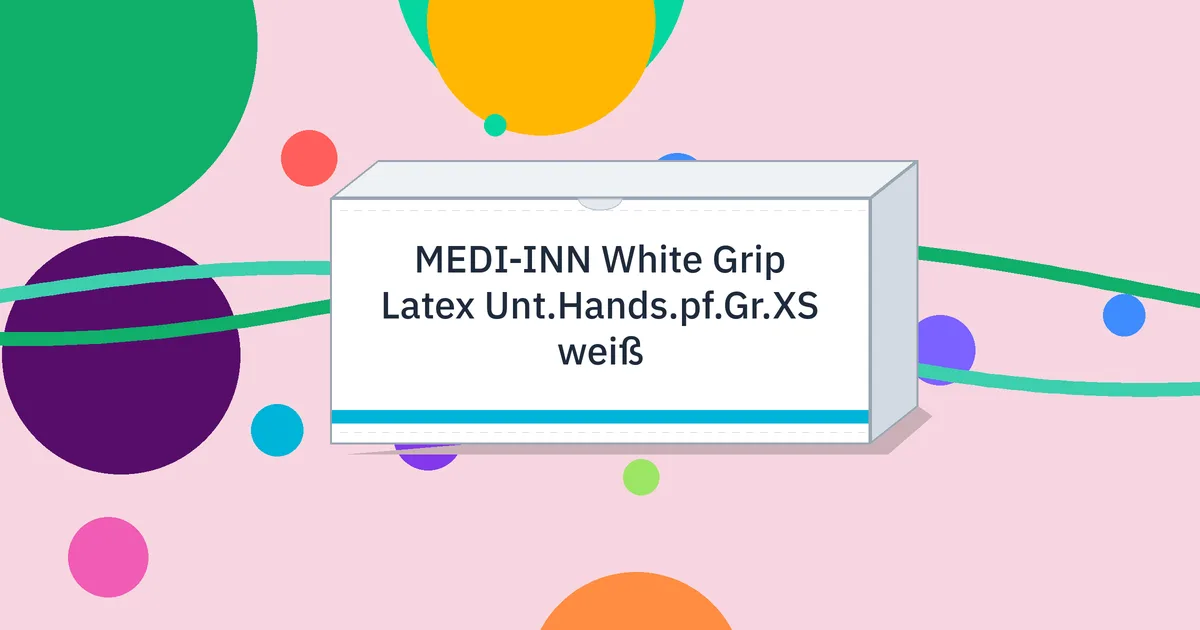 Symbolbild: Packung mit der Aufschrift MEDI-INN White Grip Latex Unt.Hands.pf.Gr.XS weiß (PZN 13724662) – Verfügbarkeit und Bezug in Apotheken in Frankfurt am Main