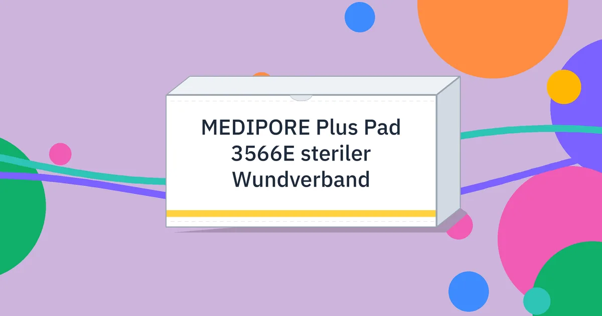 Symbolbild: Packung mit der Aufschrift MEDIPORE Plus Pad 3566E steriler Wundverband (PZN 09008457) – Verfügbarkeit und Bezug in Apotheken in Frankfurt am Main
