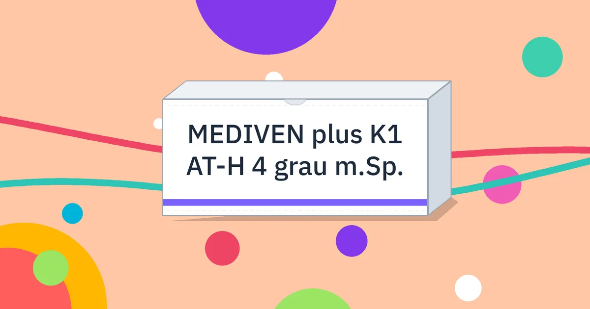Symbolbild: Packung mit der Aufschrift MEDIVEN plus K1 AT-H 4 grau m.Sp. (PZN 18932974) – Verfügbarkeit und Bezug in Apotheken in Frankfurt am Main