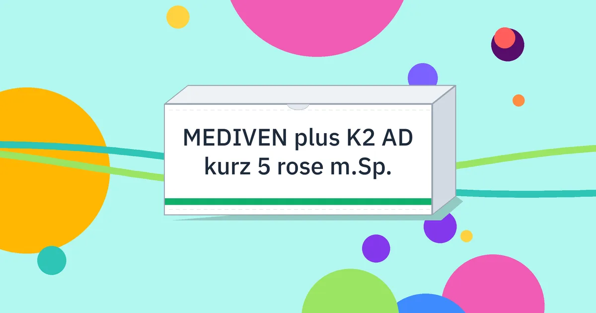 Symbolbild: Packung mit der Aufschrift MEDIVEN plus K2 AD kurz 5 rose m.Sp. (PZN 15097100) – Verfügbarkeit und Bezug in Apotheken in Frankfurt am Main