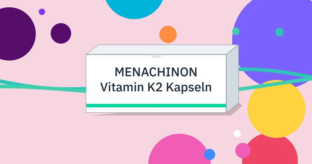 Symbolbild: Packung mit der Aufschrift MENACHINON Vitamin K2 Kapseln (PZN 18665875) – Verfügbarkeit und Bezug in Apotheken in Frankfurt am Main