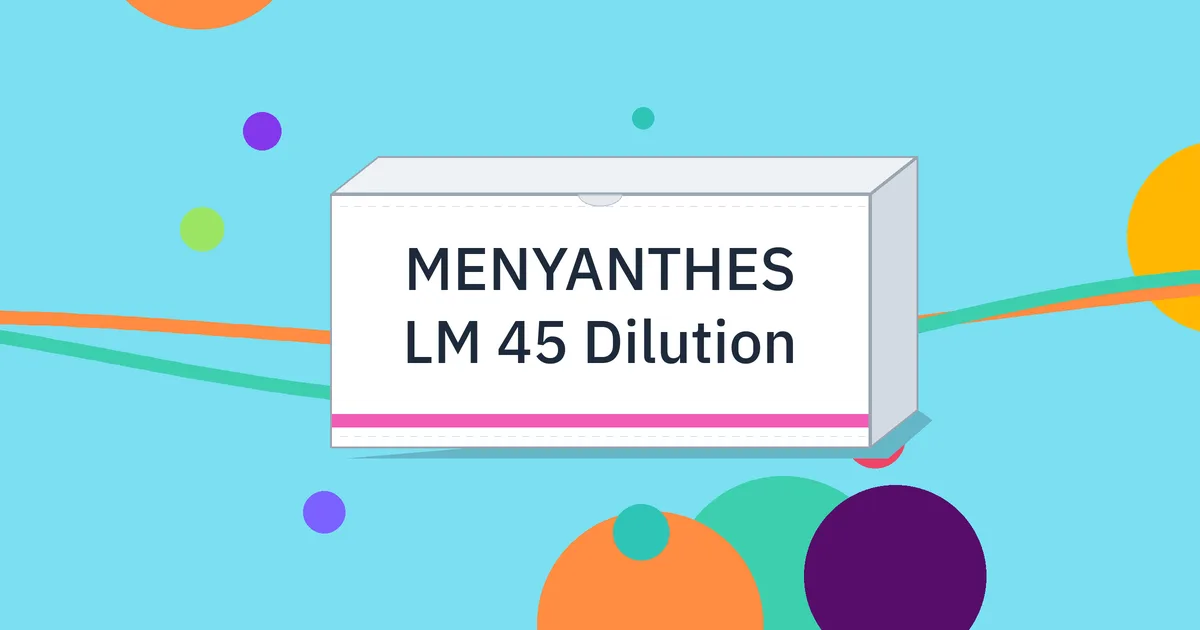 Symbolbild: Packung mit der Aufschrift MENYANTHES LM 45 Dilution (PZN 13605383) – Verfügbarkeit und Bezug in Apotheken in Frankfurt am Main