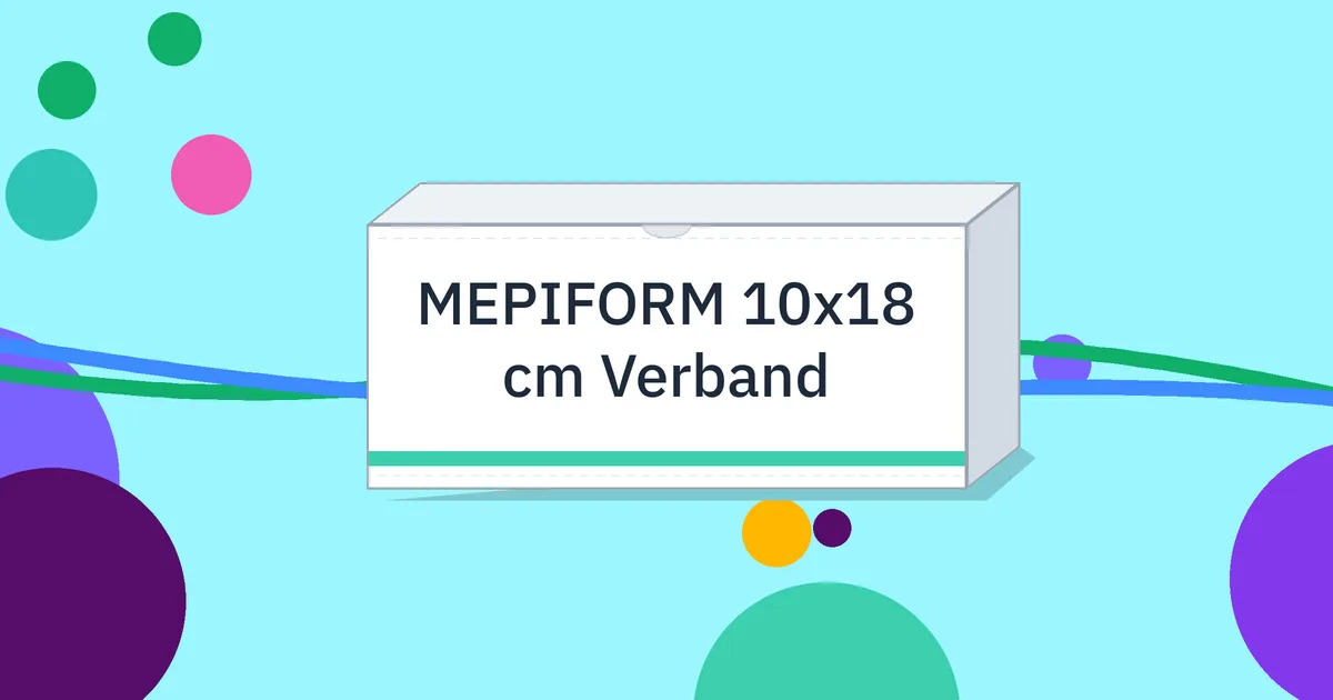 Symbolbild: Packung mit der Aufschrift MEPIFORM 10x18 cm Verband (PZN 13899918) – Verfügbarkeit und Bezug in Apotheken in Frankfurt am Main