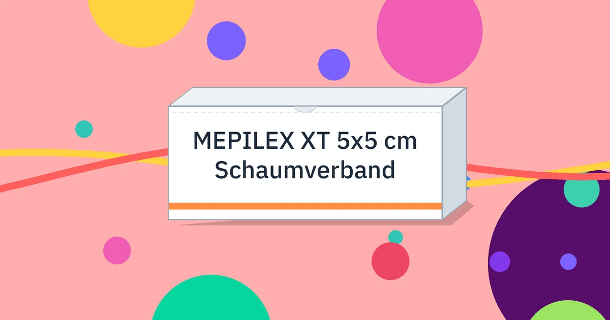 Symbolbild: Packung mit der Aufschrift MEPILEX XT 5x5 cm Schaumverband (PZN 19153189) – Verfügbarkeit und Bezug in Apotheken in Frankfurt am Main