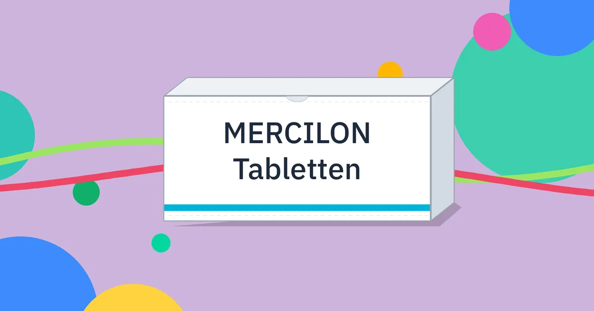 Symbolbild: Packung mit der Aufschrift MERCILON Tabletten (PZN 06064596) – Verfügbarkeit und Bezug in Apotheken in Frankfurt am Main