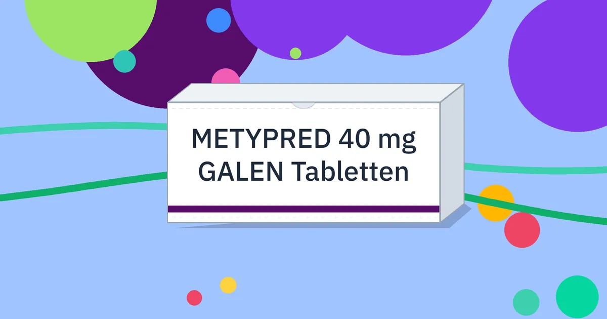 Symbolbild: Packung mit der Aufschrift METYPRED 40 mg GALEN Tabletten (PZN 06443365) – Verfügbarkeit und Bezug in Apotheken in Frankfurt am Main