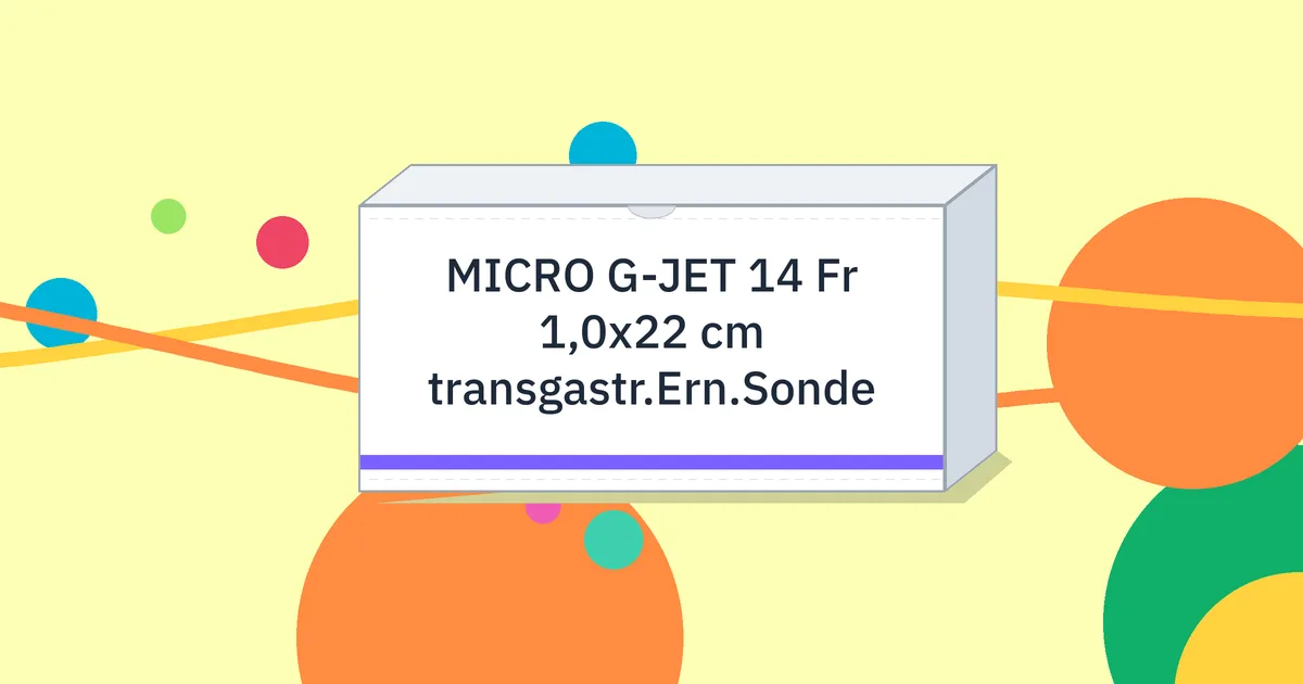 Symbolbild: Packung mit der Aufschrift MICRO G-JET 14 Fr 1,0x22 cm transgastr.Ern.Sonde (PZN 17817975) – Verfügbarkeit und Bezug in Apotheken in Frankfurt am Main