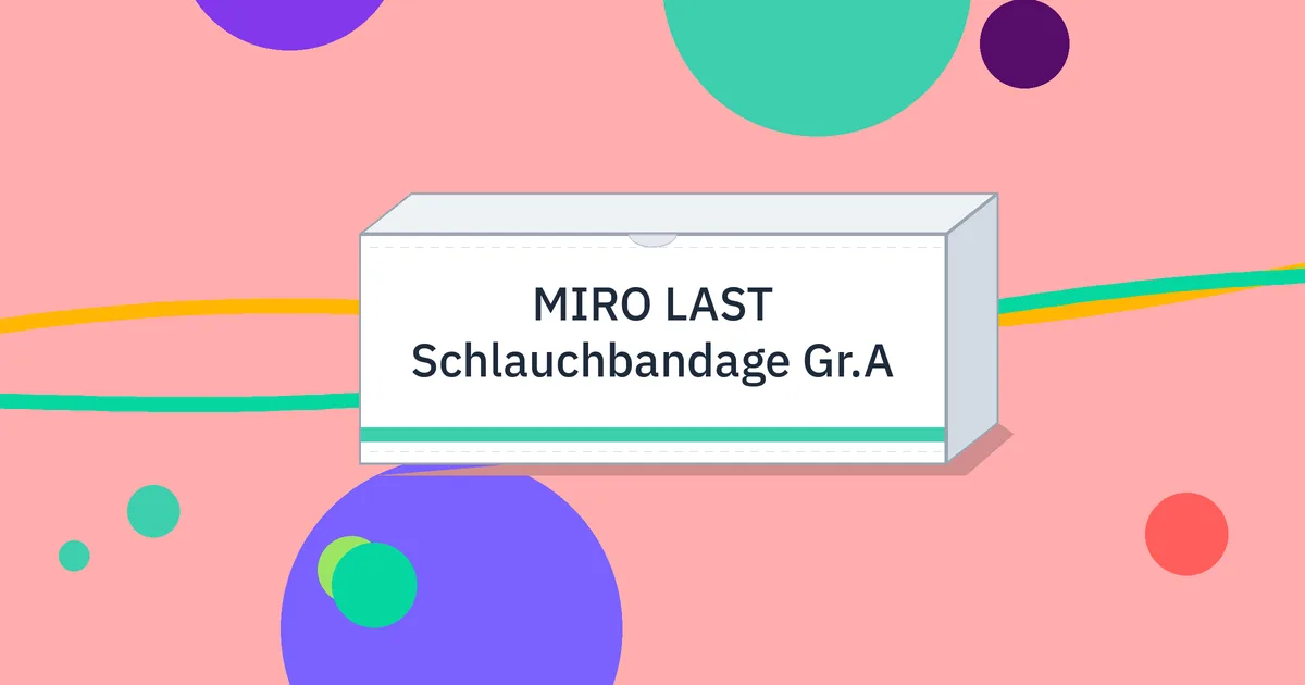 Symbolbild: Packung mit der Aufschrift MIRO LAST Schlauchbandage Gr.A (PZN 06855642) – Verfügbarkeit und Bezug in Apotheken in Frankfurt am Main