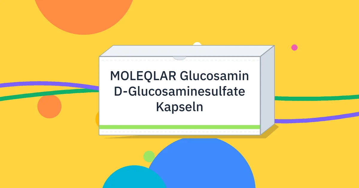 Symbolbild: Packung mit der Aufschrift MOLEQLAR Glucosamin D-Glucosaminesulfate Kapseln (PZN 19790826) – Verfügbarkeit und Bezug in Apotheken in Frankfurt am Main