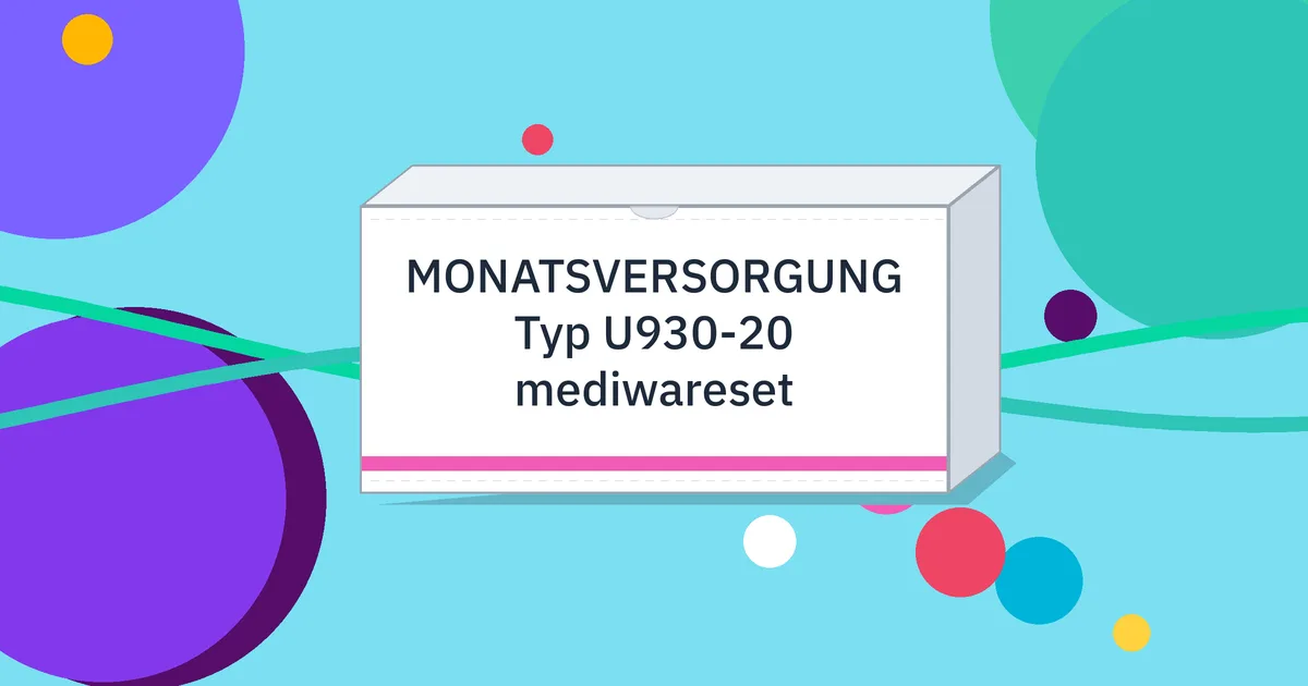Symbolbild: Packung mit der Aufschrift MONATSVERSORGUNG Typ U930-20 mediwareset (PZN 19555947) – Verfügbarkeit und Bezug in Apotheken in Frankfurt am Main