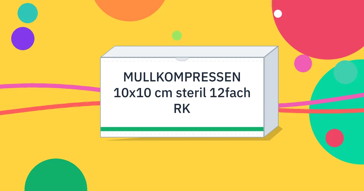 Symbolbild: Packung mit der Aufschrift MULLKOMPRESSEN 10x10 cm steril 12fach RK (PZN 19212472) – Verfügbarkeit und Bezug in Apotheken in Frankfurt am Main
