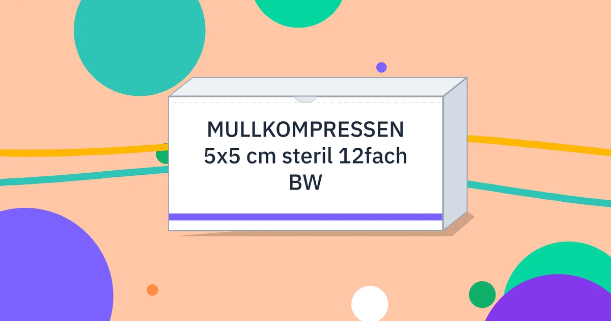 Symbolbild: Packung mit der Aufschrift MULLKOMPRESSEN 5x5 cm steril 12fach BW (PZN 07259149) – Verfügbarkeit und Bezug in Apotheken in Frankfurt am Main