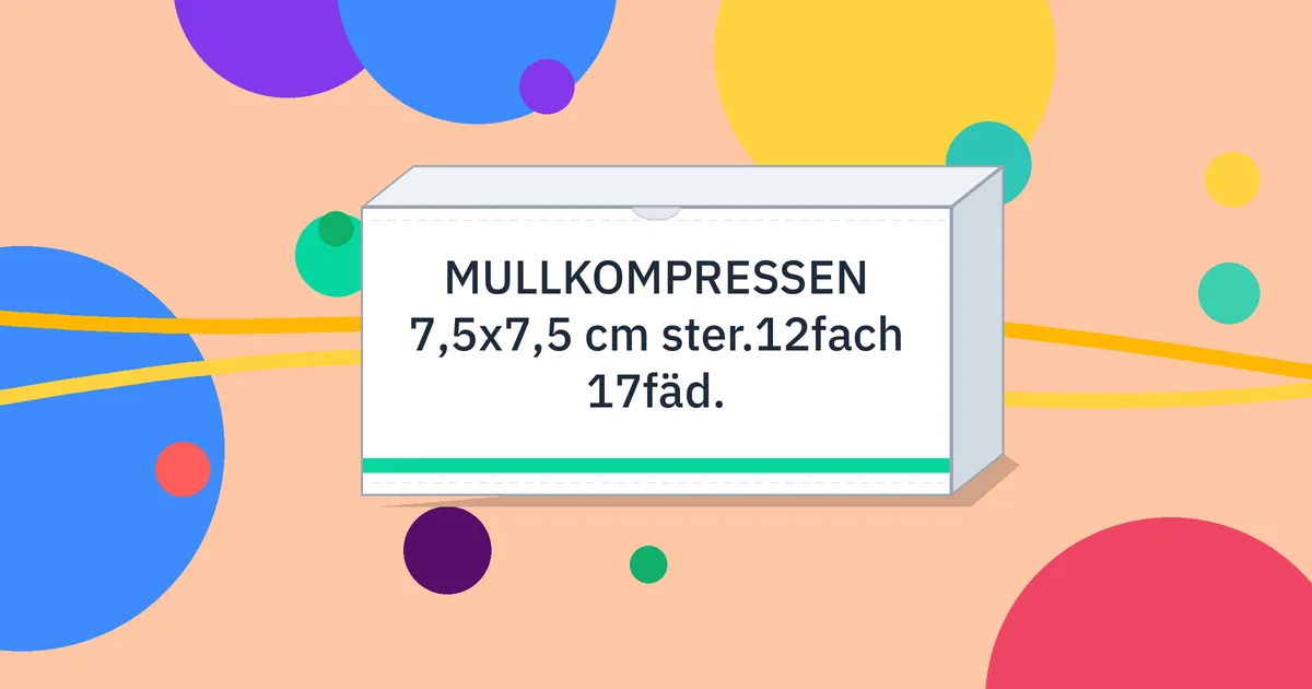 Symbolbild: Packung mit der Aufschrift MULLKOMPRESSEN 7,5x7,5 cm ster.12fach 17fäd. (PZN 06930036) – Verfügbarkeit und Bezug in Apotheken in Frankfurt am Main