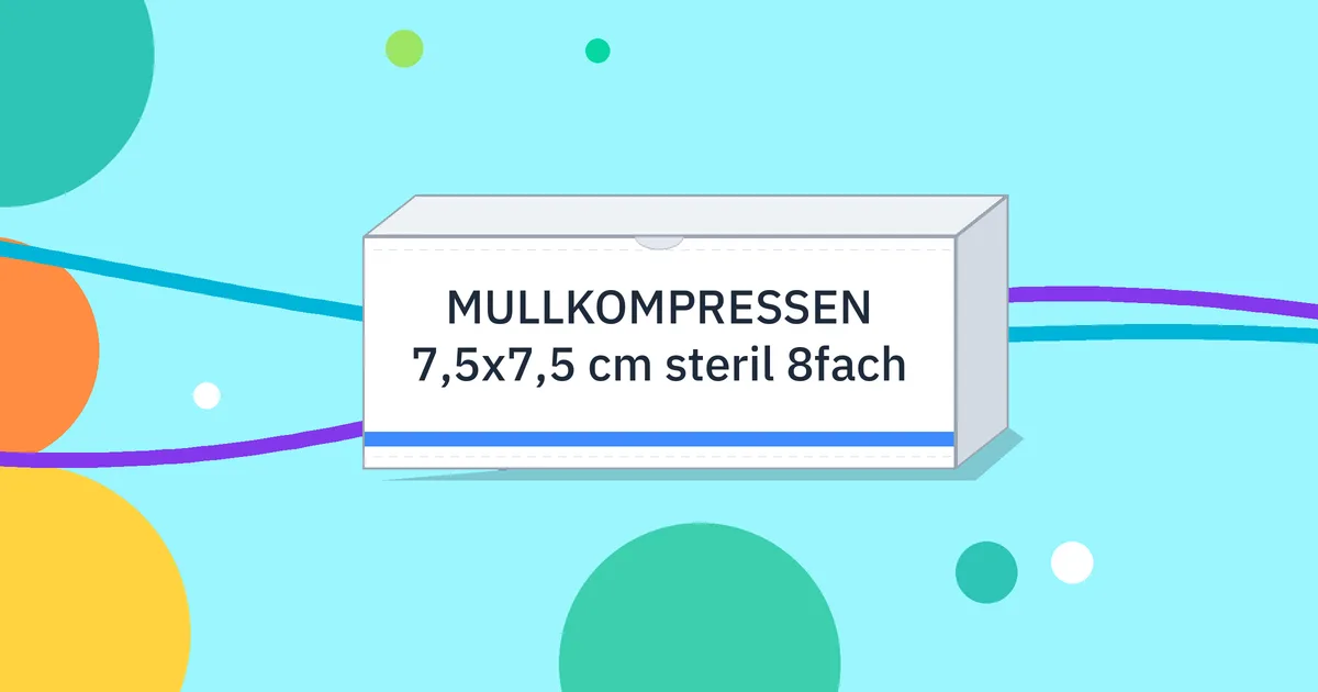 Symbolbild: Packung mit der Aufschrift MULLKOMPRESSEN 7,5x7,5 cm steril 8fach (PZN 08888864) – Verfügbarkeit und Bezug in Apotheken in Frankfurt am Main