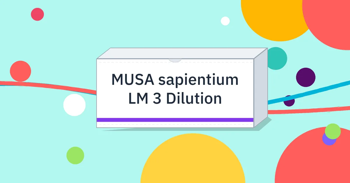 Symbolbild: Packung mit der Aufschrift MUSA sapientium LM 3 Dilution (PZN 13611567) – Verfügbarkeit und Bezug in Apotheken in Frankfurt am Main