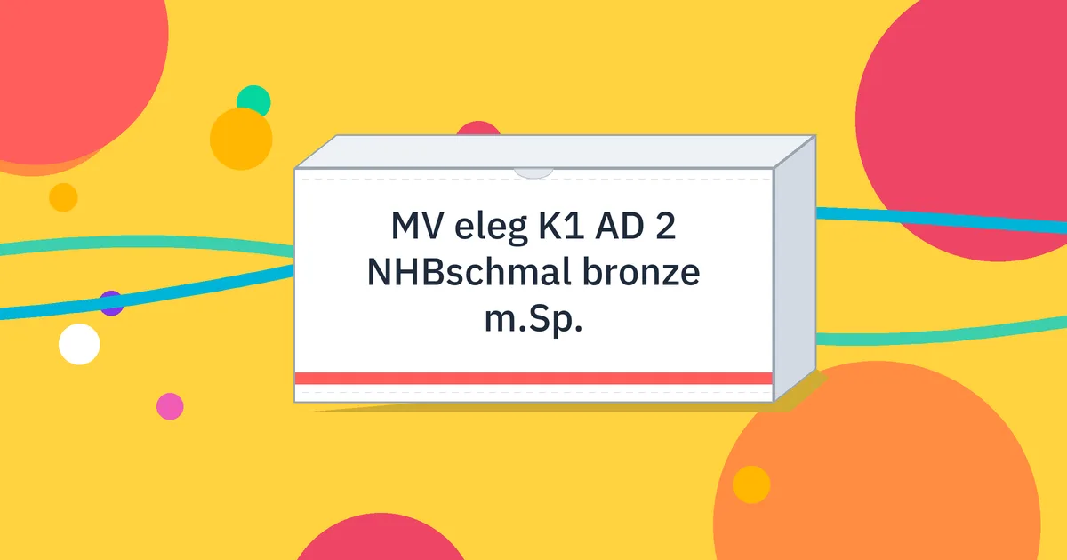 Symbolbild: Packung mit der Aufschrift MV eleg K1 AD 2 NHBschmal bronze m.Sp. (PZN 15673733) – Verfügbarkeit und Bezug in Apotheken in Frankfurt am Main