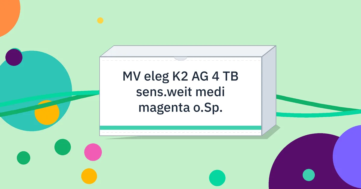 Symbolbild: Packung mit der Aufschrift MV eleg K2 AG 4 TB sens.weit medi magenta o.Sp. (PZN 14641197) – Verfügbarkeit und Bezug in Apotheken in Frankfurt am Main