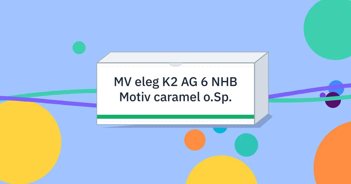 Symbolbild: Packung mit der Aufschrift MV eleg K2 AG 6 NHB Motiv caramel o.Sp. (PZN 15722727) – Verfügbarkeit und Bezug in Apotheken in Frankfurt am Main