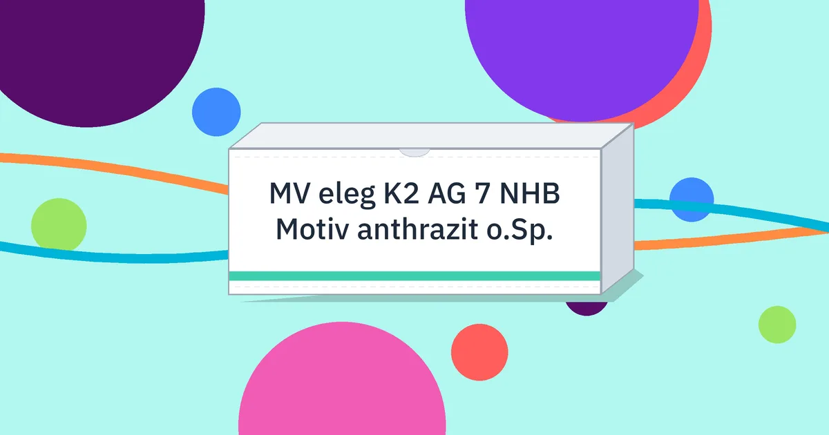 Symbolbild: Packung mit der Aufschrift MV eleg K2 AG 7 NHB Motiv anthrazit o.Sp. (PZN 15721461) – Verfügbarkeit und Bezug in Apotheken in Frankfurt am Main