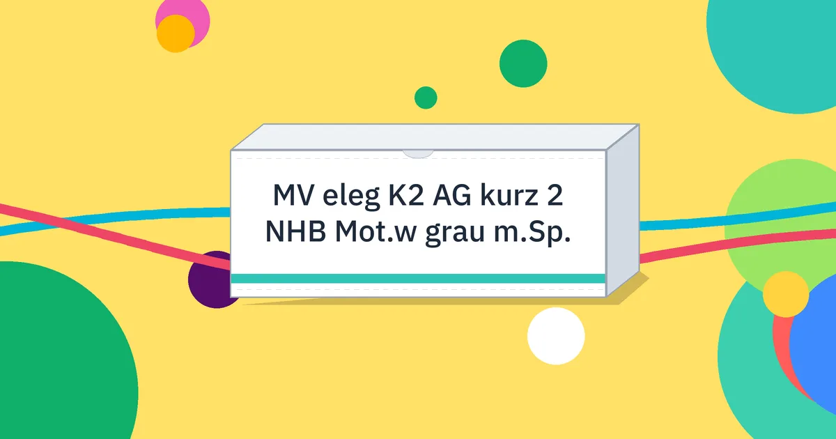 Symbolbild: Packung mit der Aufschrift MV eleg K2 AG kurz 2 NHB Mot.w grau m.Sp. (PZN 18927855) – Verfügbarkeit und Bezug in Apotheken in Frankfurt am Main