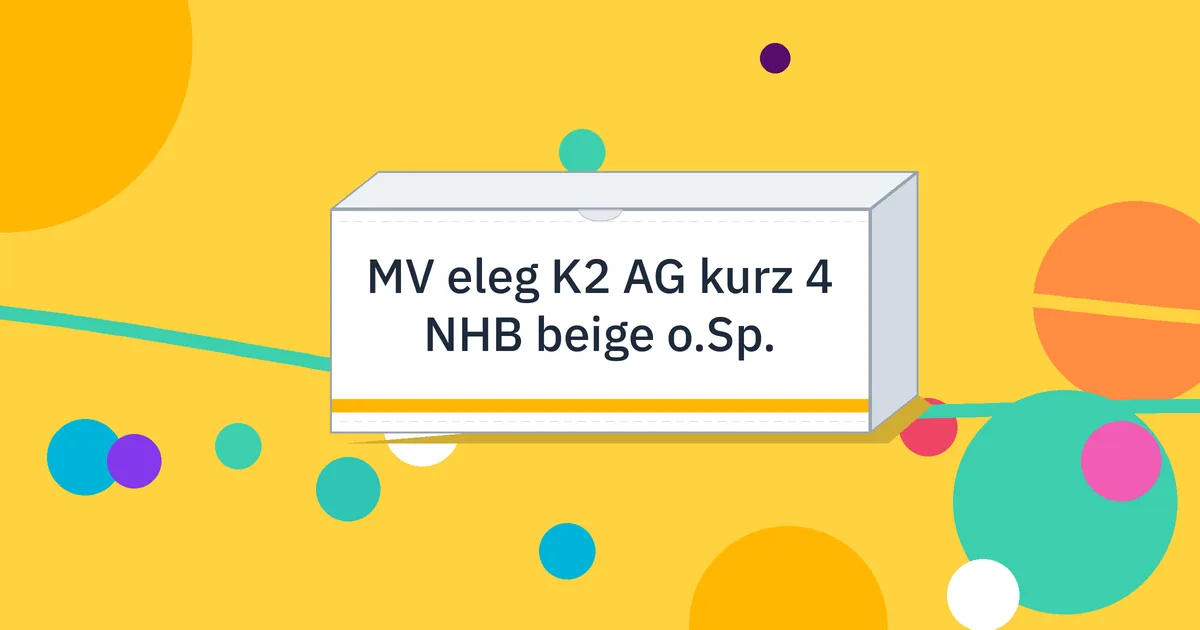 Symbolbild: Packung mit der Aufschrift MV eleg K2 AG kurz 4 NHB beige o.Sp. (PZN 15716690) – Verfügbarkeit und Bezug in Apotheken in Frankfurt am Main