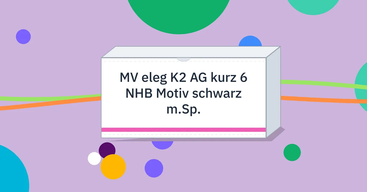 Symbolbild: Packung mit der Aufschrift MV eleg K2 AG kurz 6 NHB Motiv schwarz m.Sp. (PZN 15709112) – Verfügbarkeit und Bezug in Apotheken in Frankfurt am Main
