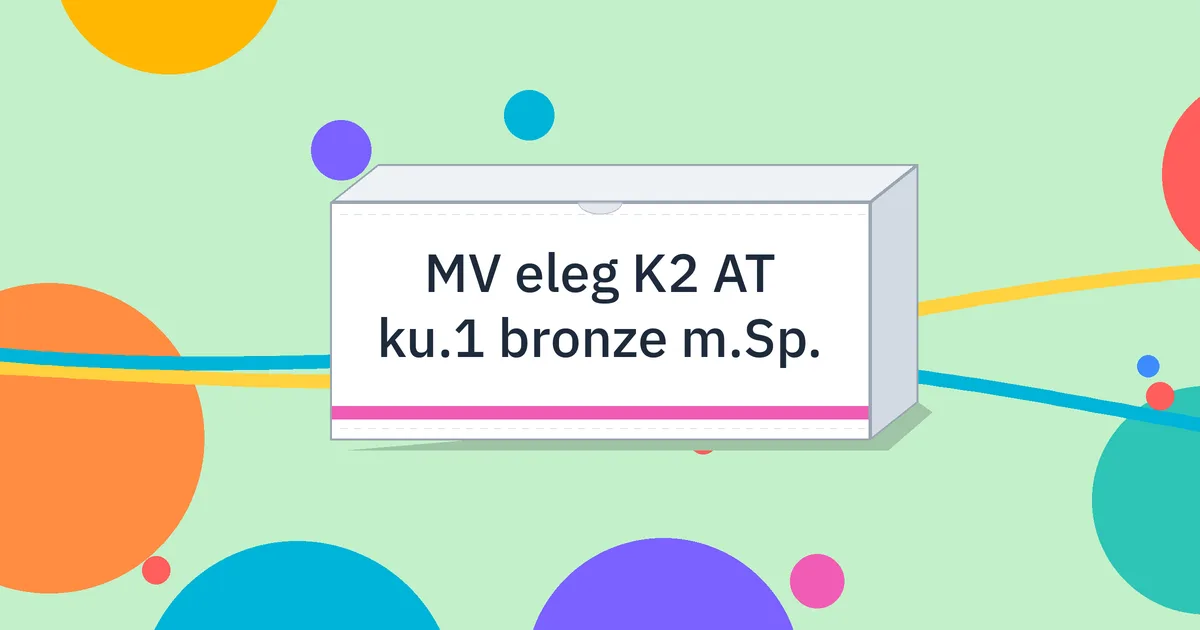 Symbolbild: Packung mit der Aufschrift MV eleg K2 AT ku.1 bronze m.Sp. (PZN 15286887) – Verfügbarkeit und Bezug in Apotheken in Frankfurt am Main