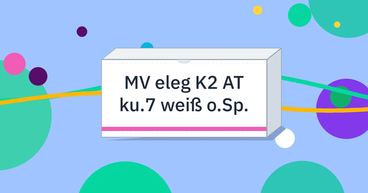 Symbolbild: Packung mit der Aufschrift MV eleg K2 AT ku.7 weiß o.Sp. (PZN 00312863) – Verfügbarkeit und Bezug in Apotheken in Frankfurt am Main
