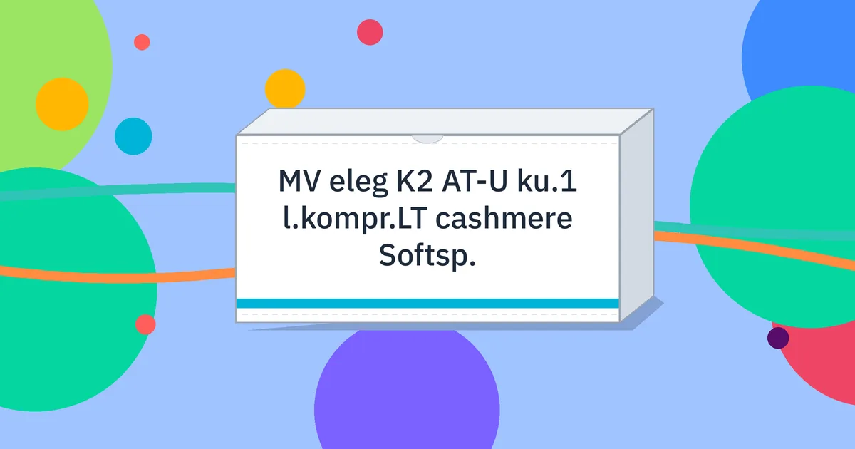 Symbolbild: Packung mit der Aufschrift MV eleg K2 AT-U ku.1 l.kompr.LT cashmere Softsp. (PZN 14665281) – Verfügbarkeit und Bezug in Apotheken in Frankfurt am Main