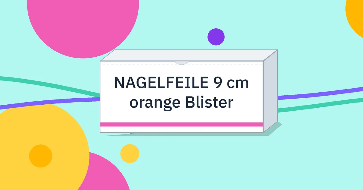 Symbolbild: Packung mit der Aufschrift NAGELFEILE 9 cm orange Blister (PZN 01584411) – Verfügbarkeit und Bezug in Apotheken in Frankfurt am Main