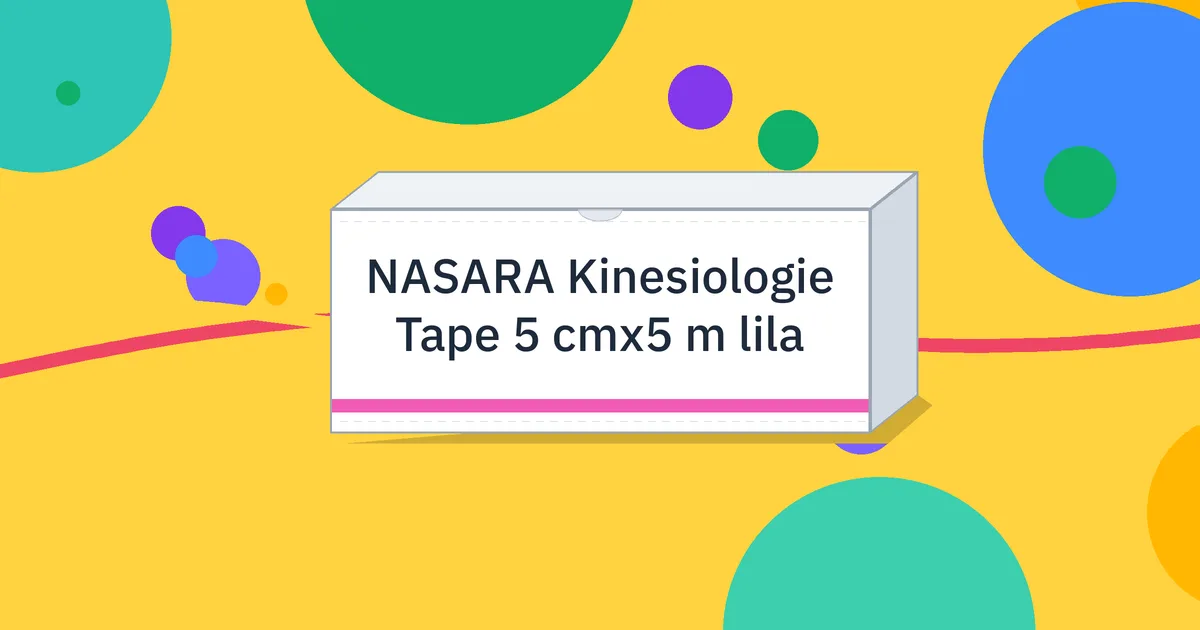 Symbolbild: Packung mit der Aufschrift NASARA Kinesiologie Tape 5 cmx5 m lila (PZN 10335316) – Verfügbarkeit und Bezug in Apotheken in Frankfurt am Main