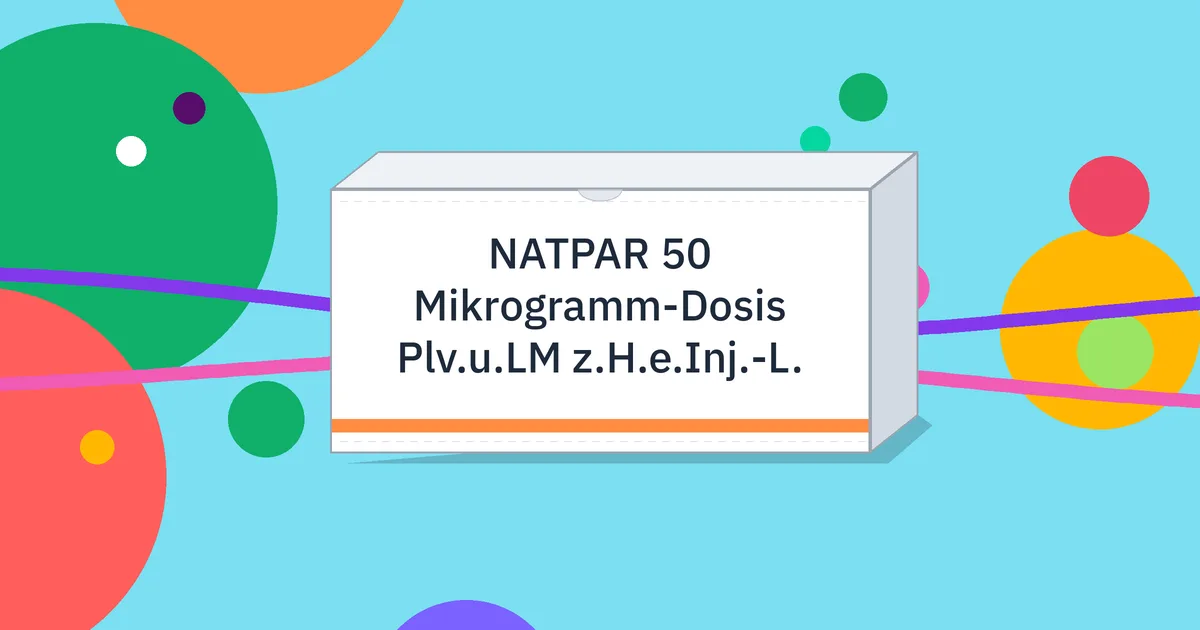 Symbolbild: Packung mit der Aufschrift NATPAR 50 Mikrogramm-Dosis Plv.u.LM z.H.e.Inj.-L. (PZN 12642436) – Verfügbarkeit und Bezug in Apotheken in Frankfurt am Main