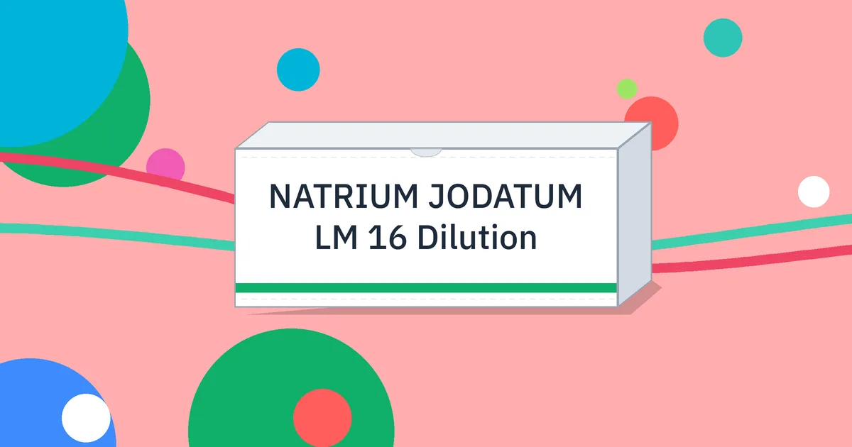 Symbolbild: Packung mit der Aufschrift NATRIUM JODATUM LM 16 Dilution (PZN 12964387) – Verfügbarkeit und Bezug in Apotheken in Frankfurt am Main