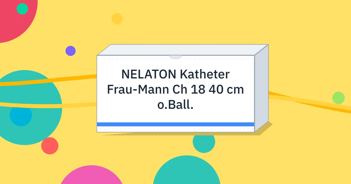 Symbolbild: Packung mit der Aufschrift NELATON Katheter Frau-Mann Ch 18 40 cm o.Ball. (PZN 09092216) – Verfügbarkeit und Bezug in Apotheken in Frankfurt am Main